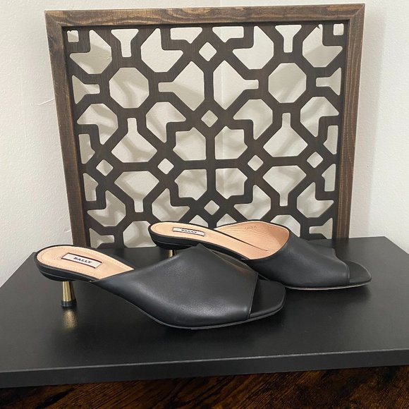 Bally | Shoes | Bally Black Leather Kitten Heel Mule | Poshmark